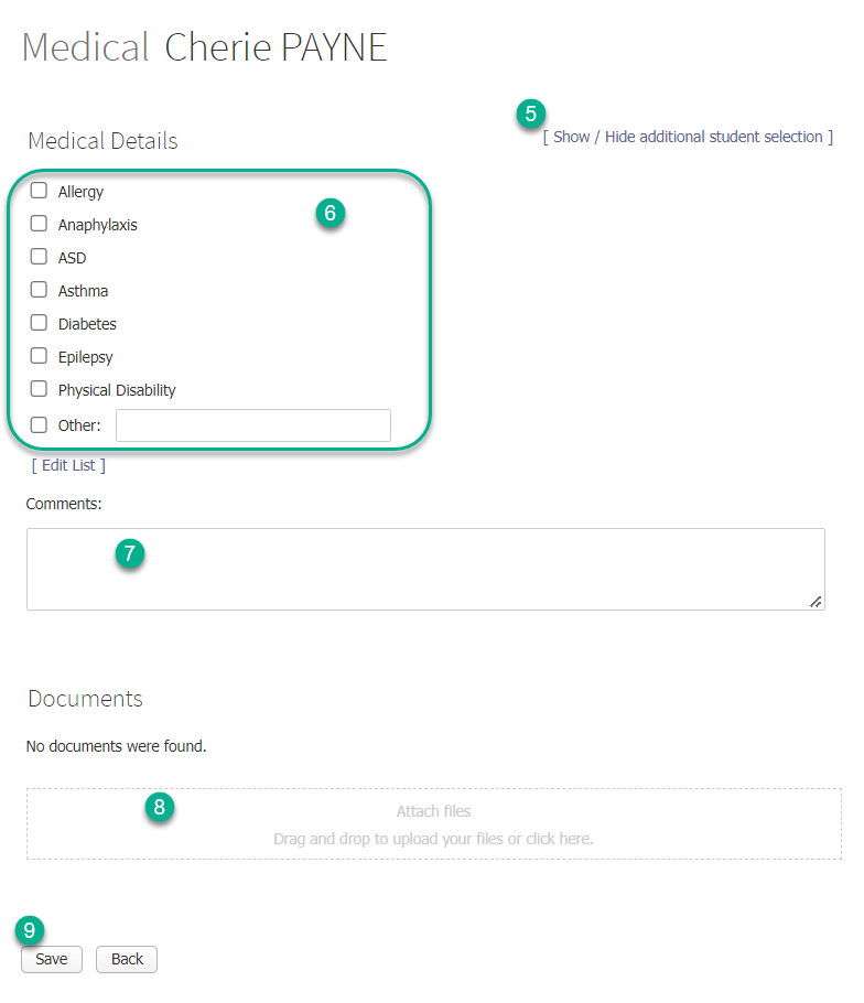 Student medical information in XUNO